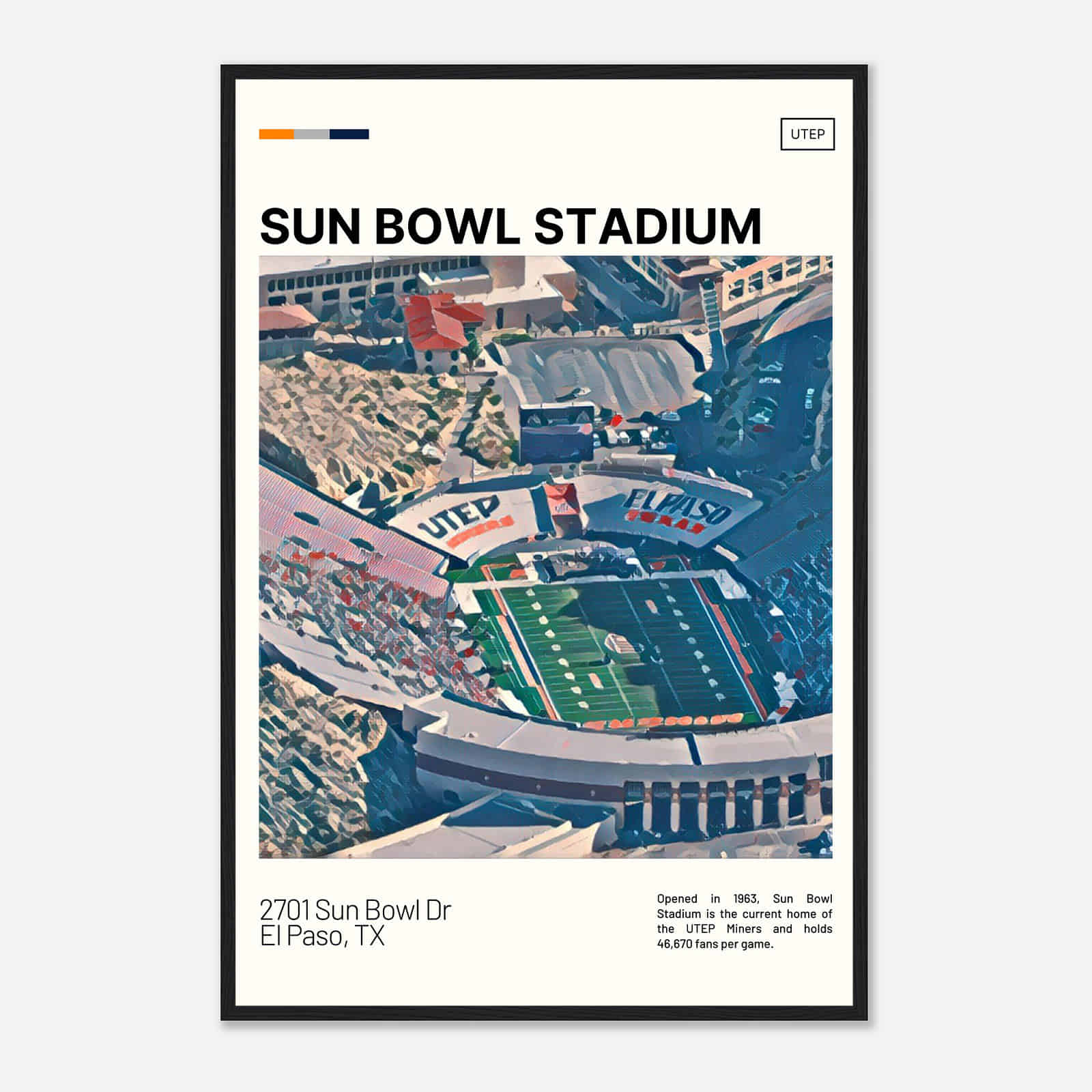 Sun Bowl Stadium Digital Oil Painting Poster Print - Citiesbox